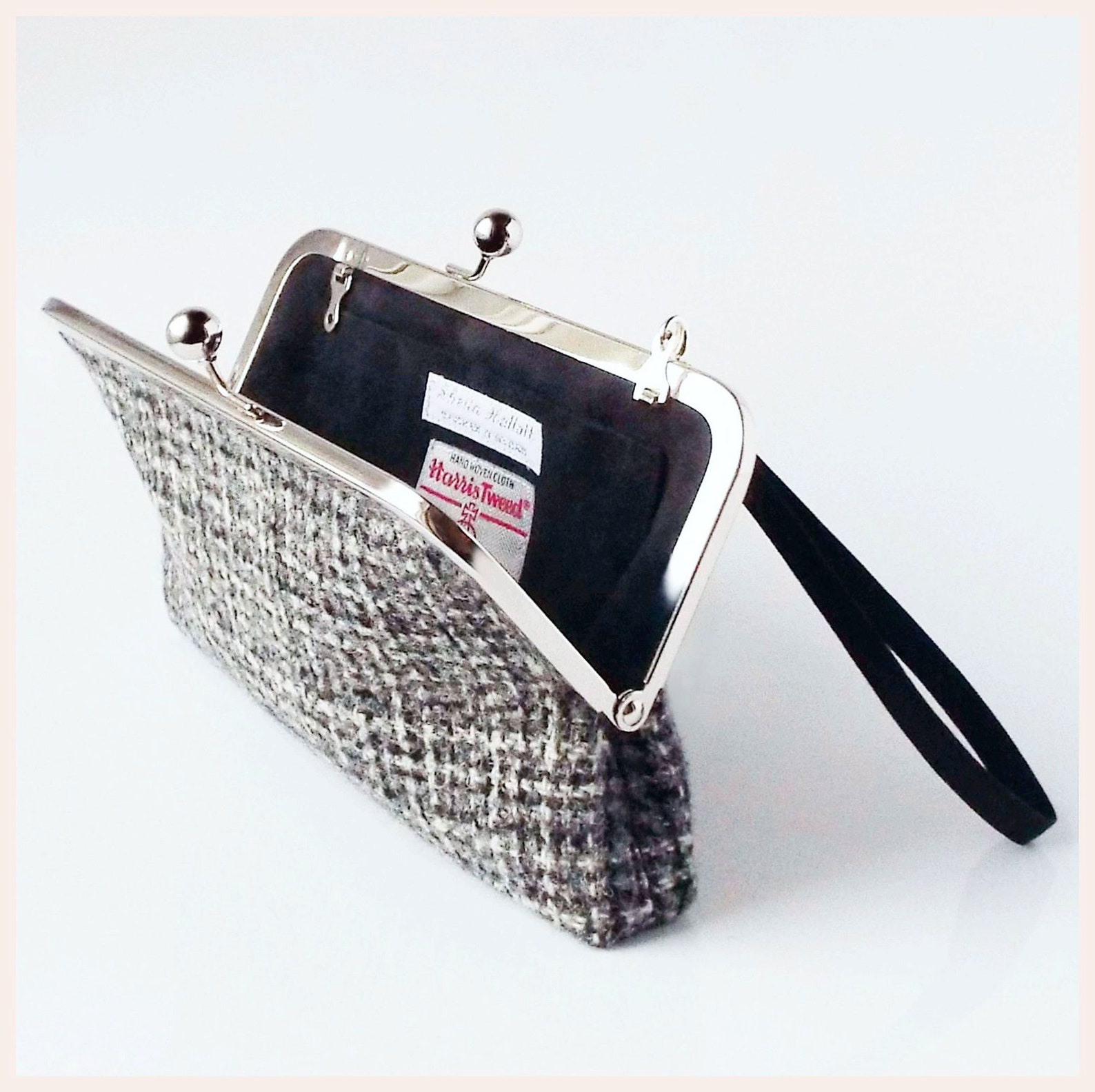 Clutch purse black and white check bag Harris Tweed bag | Etsy