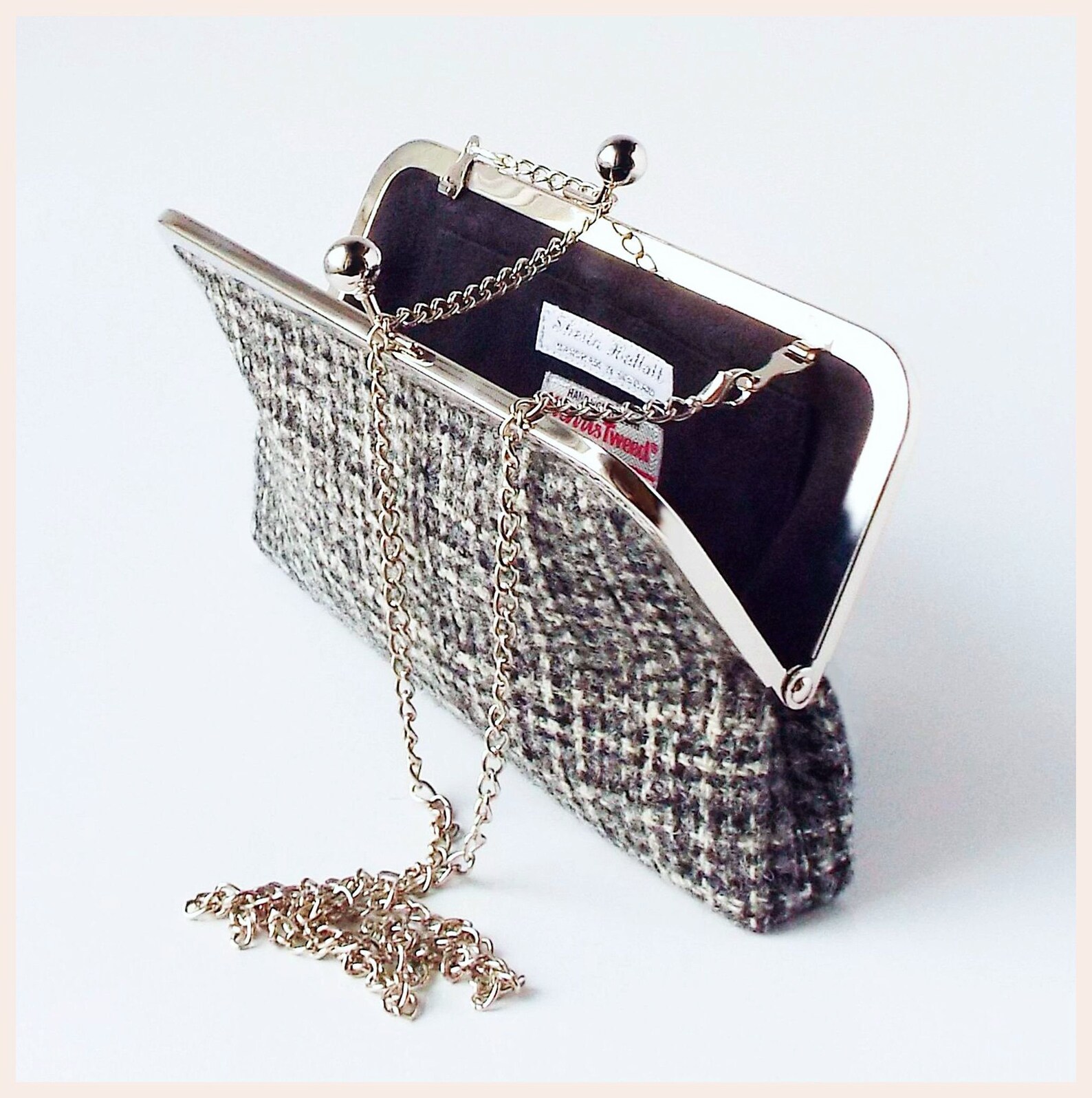 Clutch purse black and white check bag Harris Tweed bag | Etsy