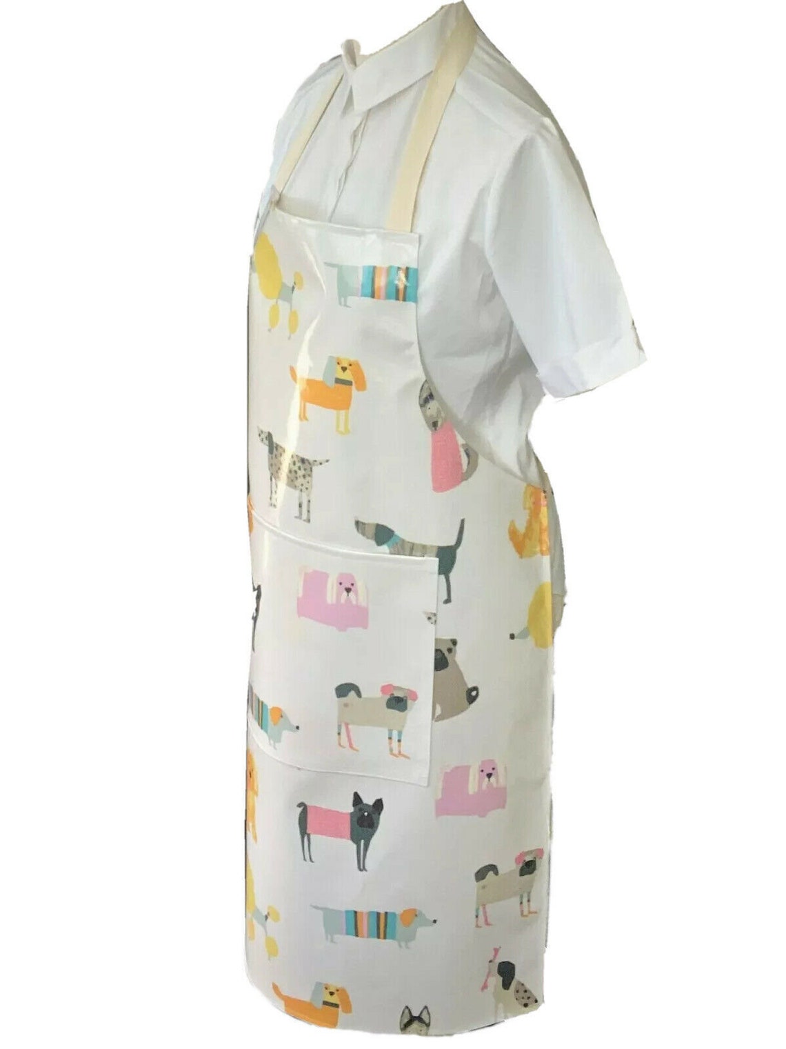 Wipe Clean Apron Adults up to XXL Plus Size Cute Dog Design Oilcloth ...