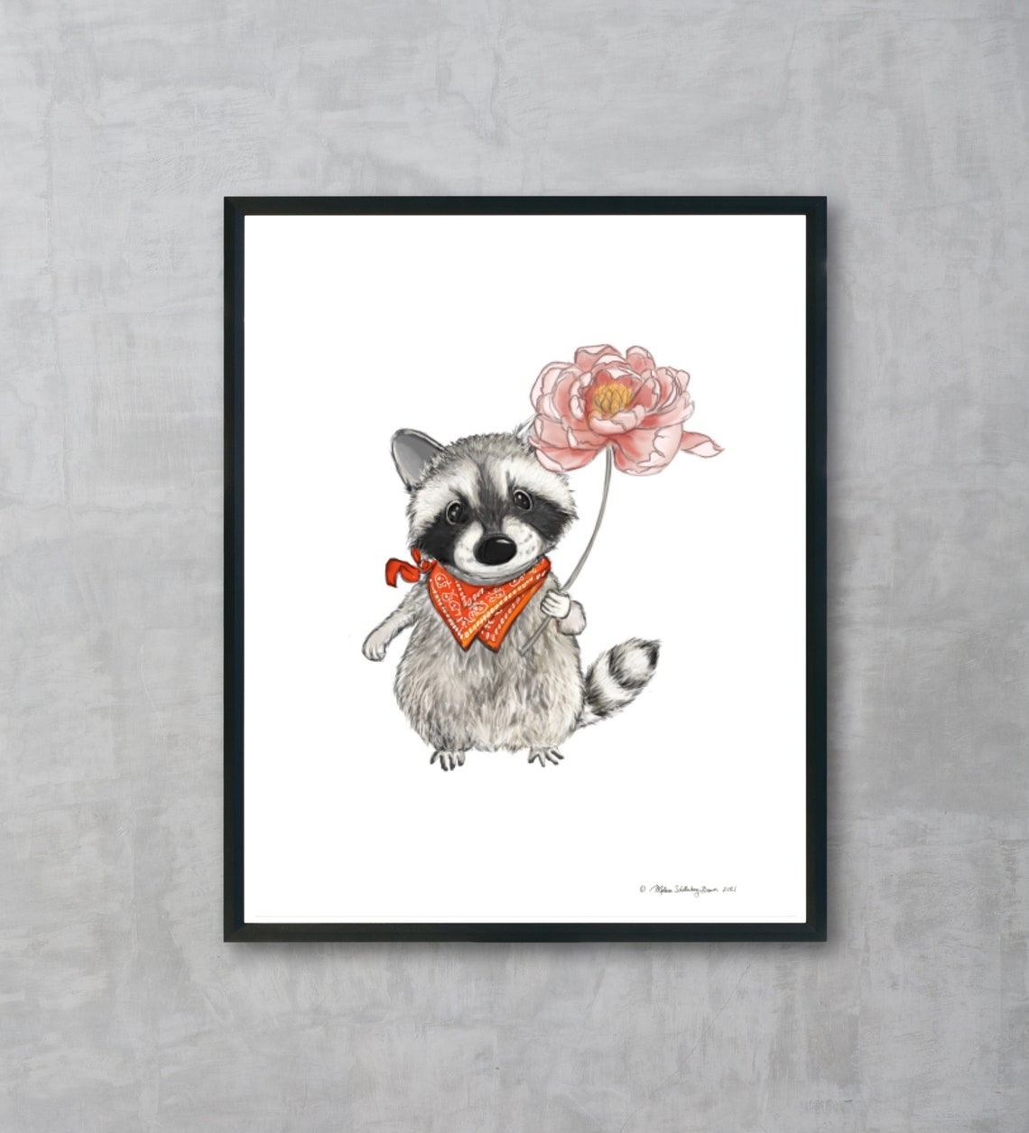 Raccoon Holding Flower Fine Art Print | Unframed | Animals | Whimsical ...