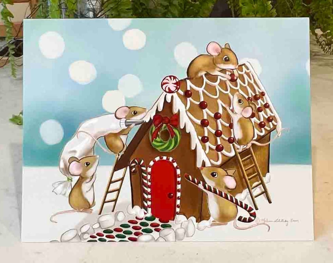Mice Gingerbread House Construction Crew Christmas Card | Design#082 ...