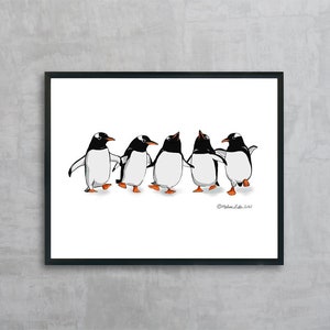 Five Dancing Penguins Fine Art Print Unframed Penguin Art Nursery Wall ...