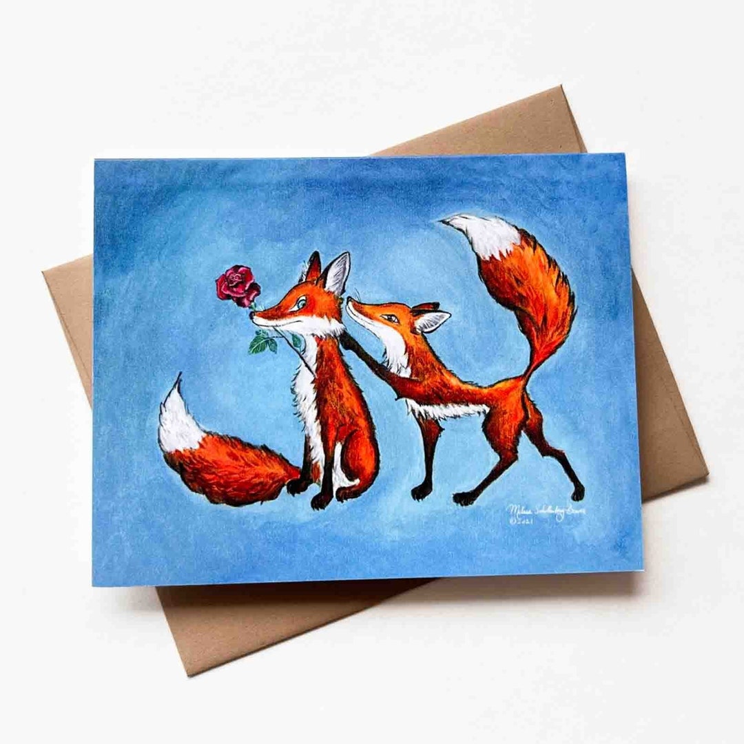 Two Foxes in Love Greeting Card | Design#035 | Size A2 | 4.25" X 5.25 ...