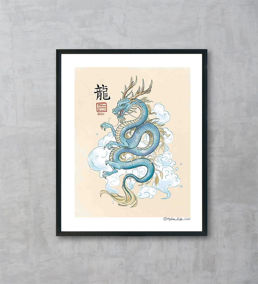 Blue Chinese Cragon Fine Art Print | Unframed | Dragon Fine Art Print ...