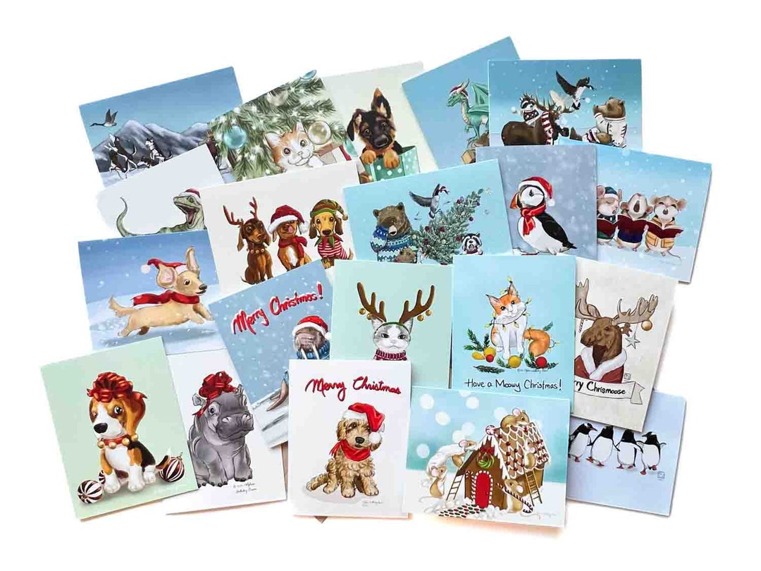 Cute Animal Holiday Card Pack of 20 Cards | Size A2 | 4.25" X 5.25 ...