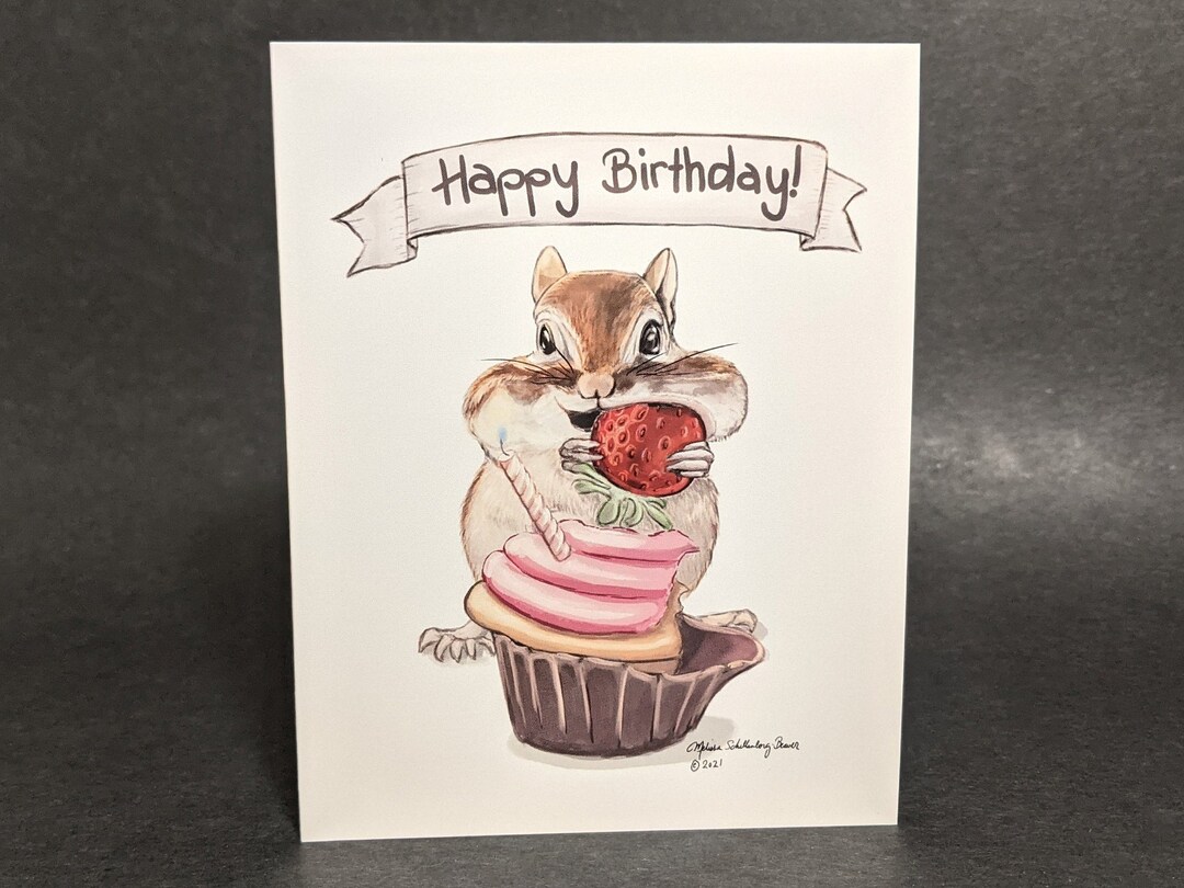 Chipmunk Cupcake Birthday Card Design021 Funny Whimsical Blank Note ...