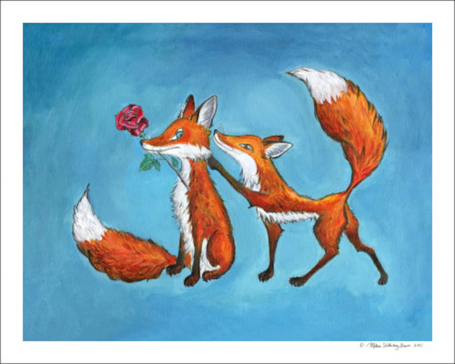 Two Foxes Painting Fine Art Print Unframed Watercolour - Etsy