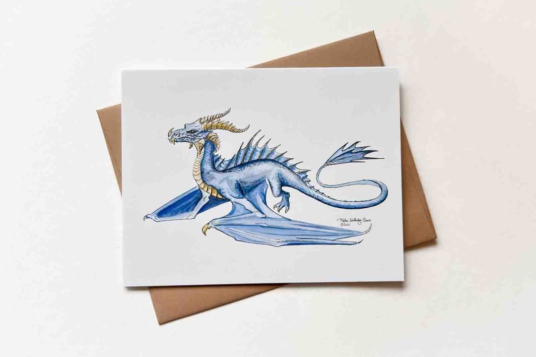 Blue Dragon Greeting Card | Design#037 | Size A2 | 4.25" X 5.25" Folded ...