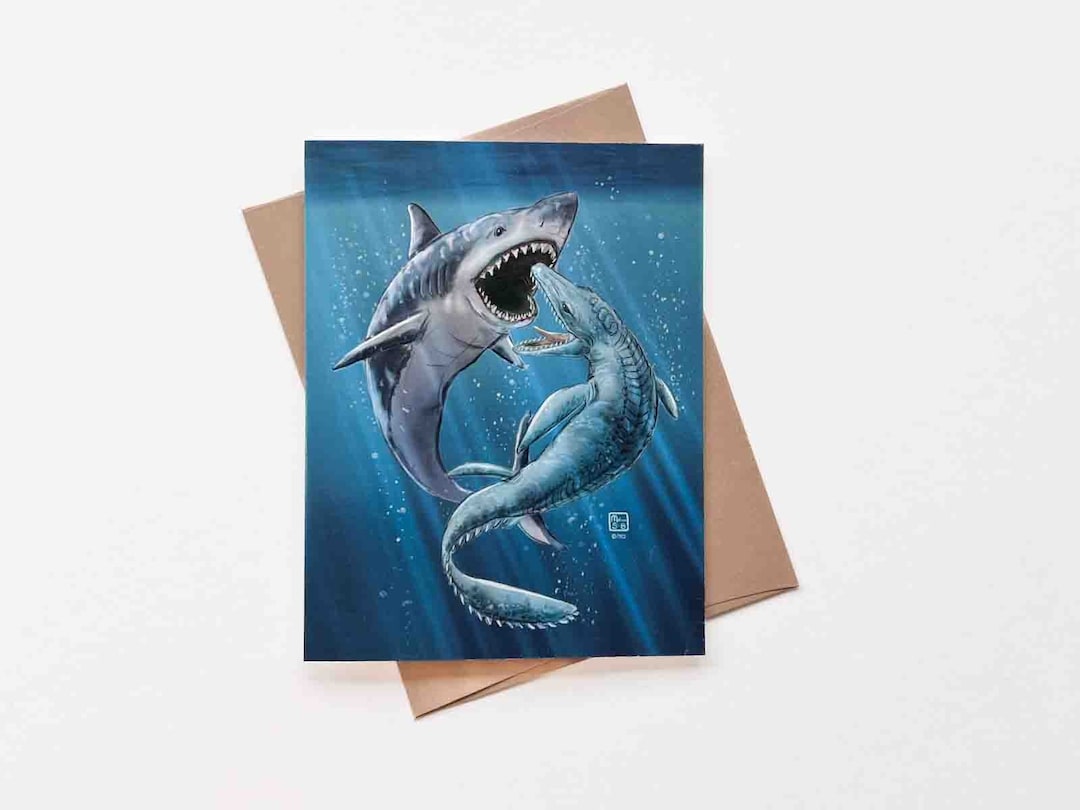 Megalodon Vs Mosasaurus Card | Design#097 | Size A2 | 4.25" X 5.25 ...