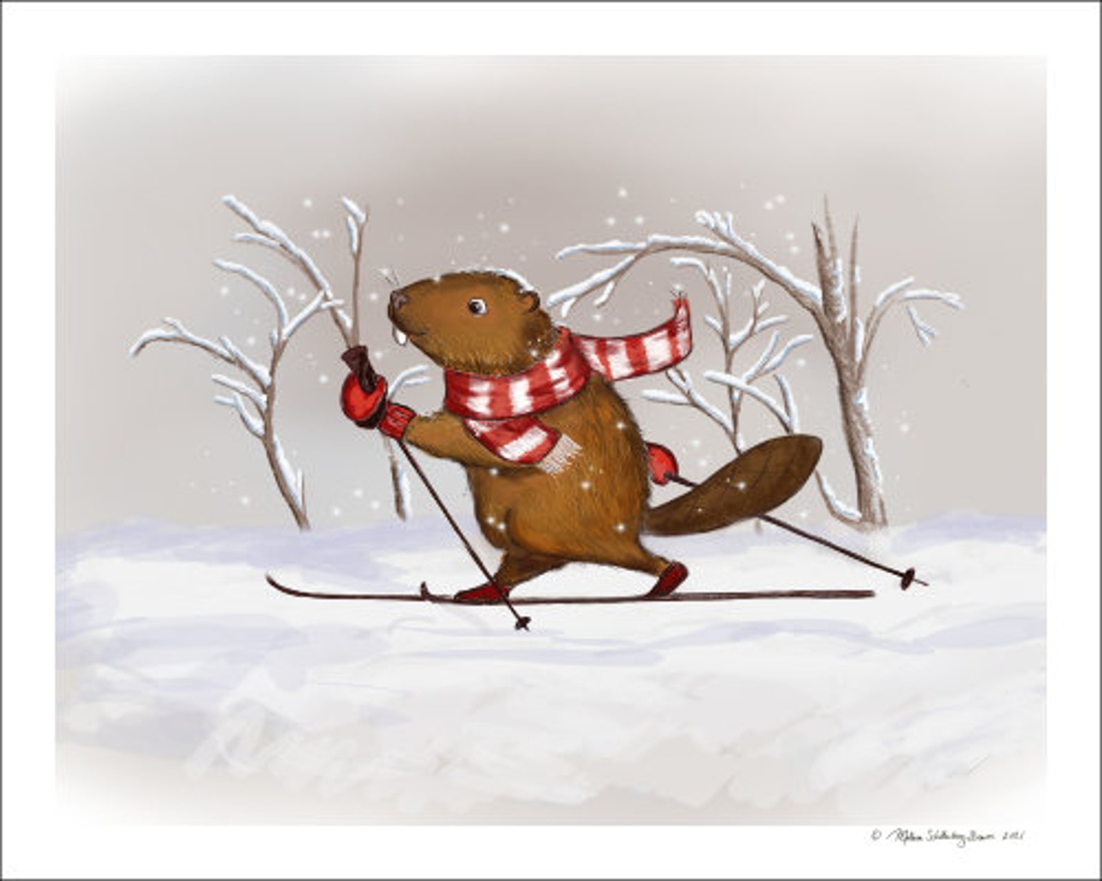 Cross-country Skiing Beaver Fine Art Print Unframed Nordic - Etsy Canada
