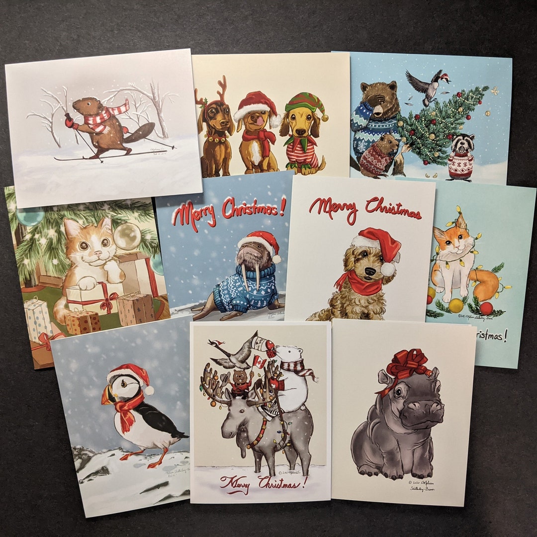 Animal Christmas Card Variety Pack Bundle of 10 Cards Save 35% - Etsy