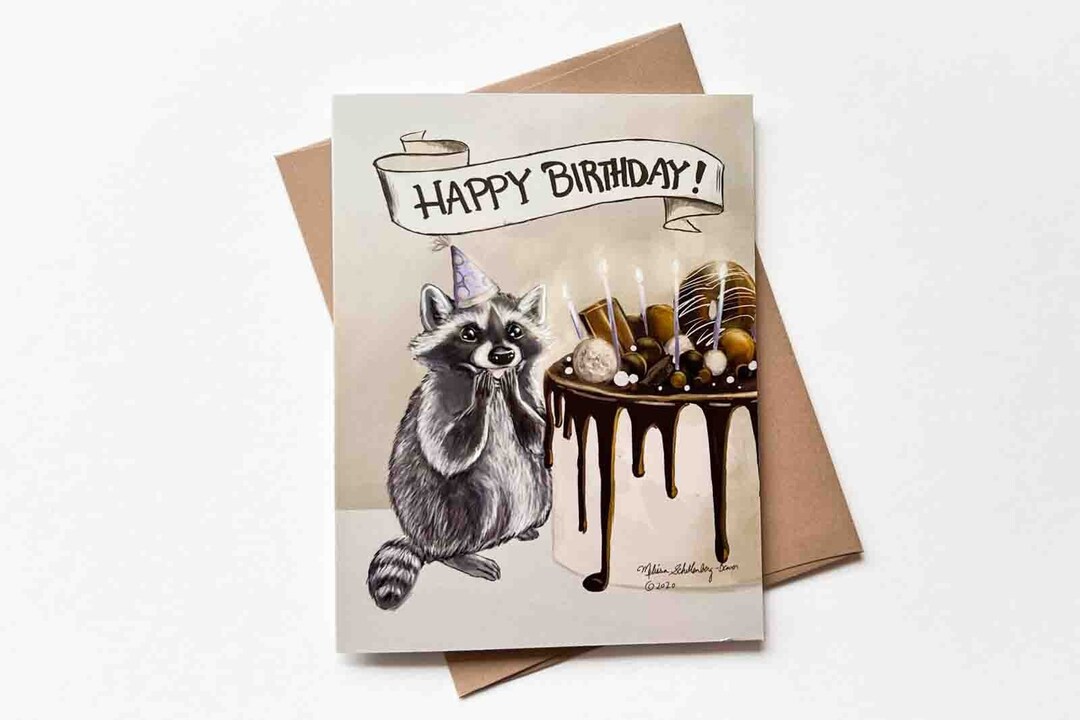 Surprised Raccoon Birthday Card | Design #015 | Animal Greeting Card ...