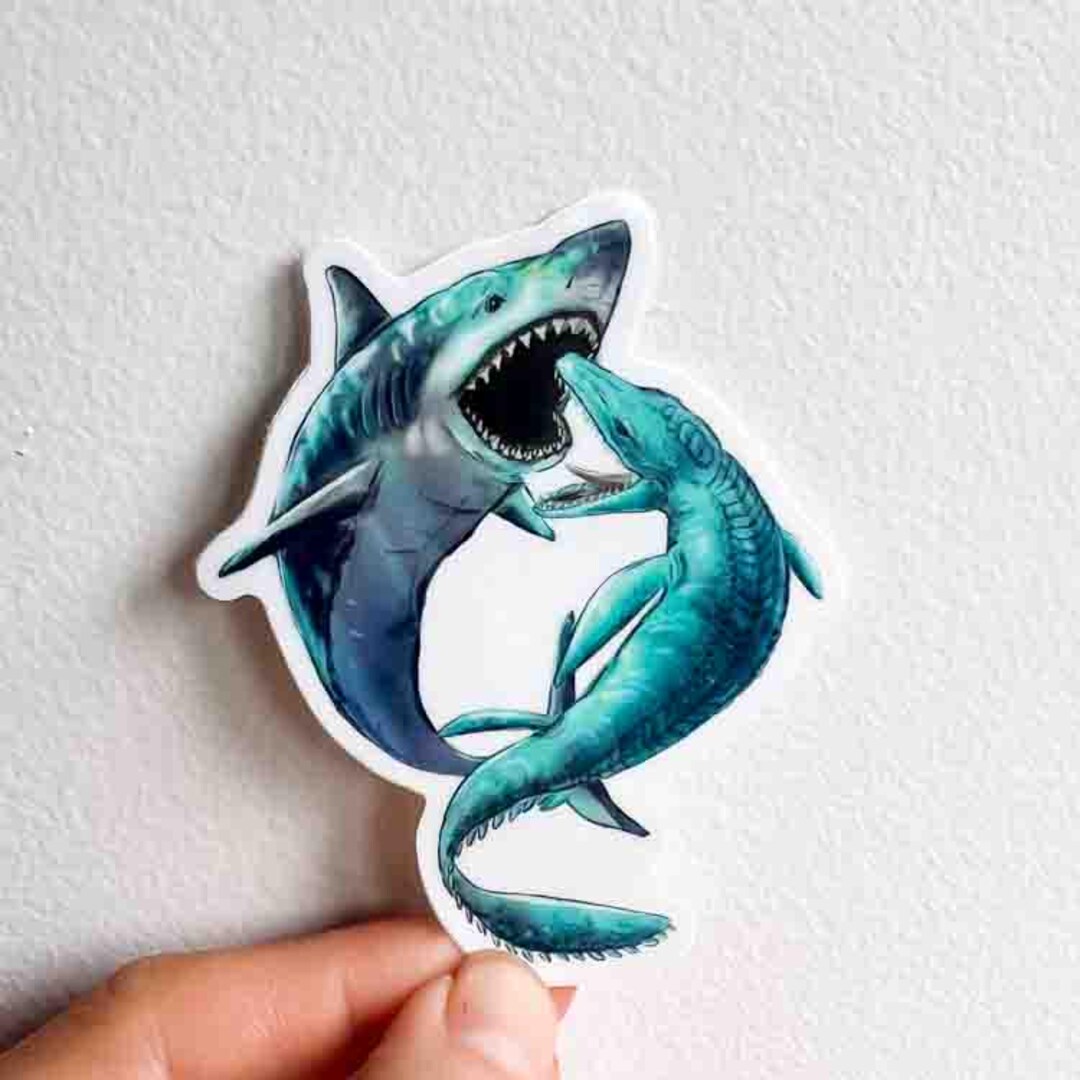 Megalodon Vs Mosasaurus Sticker, 3" | Gloss | Tyrannosaurus Rex| Laptop ...