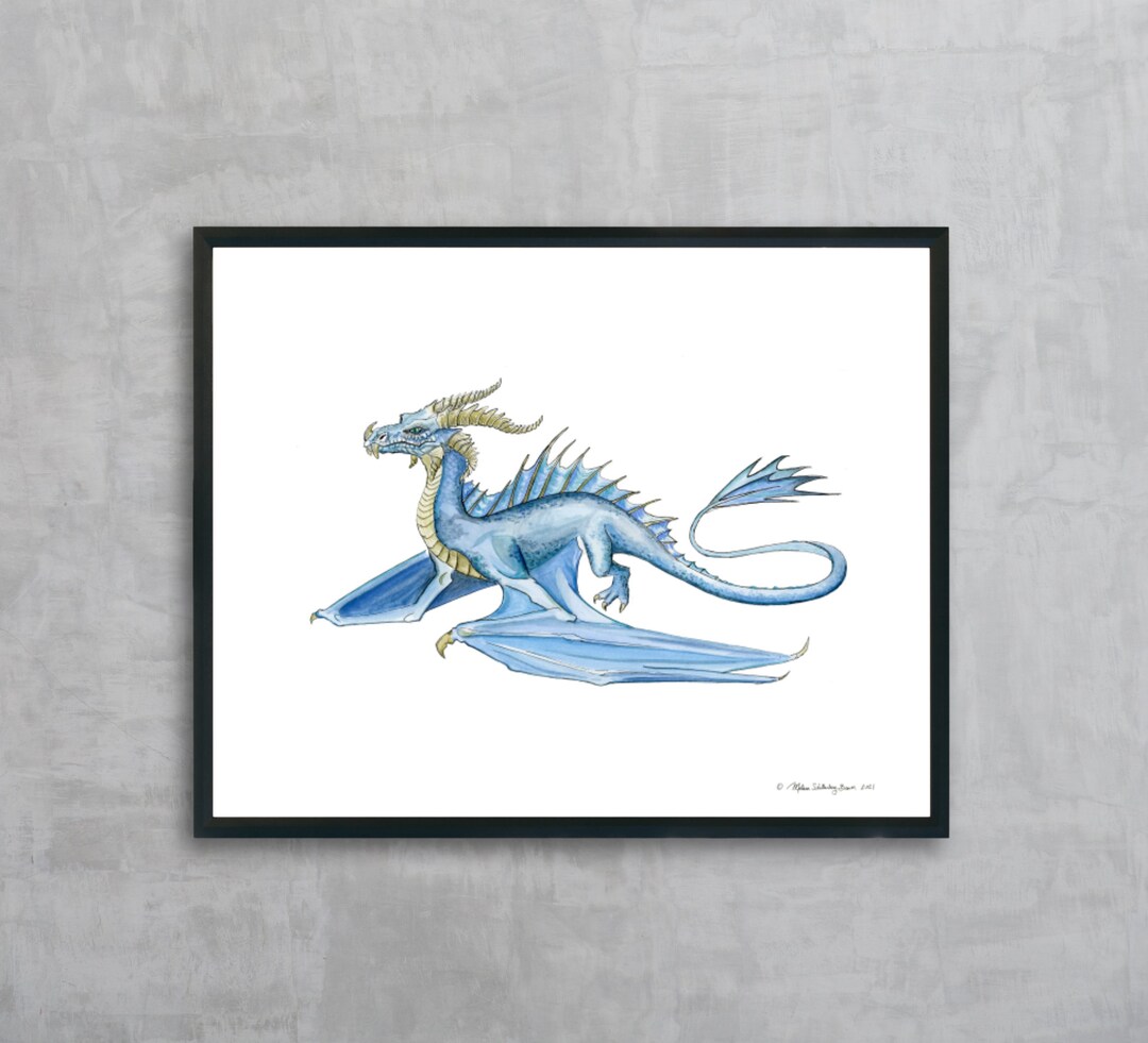Blue Dragon Painting | Fine Art Print | Unframed | Watercolour | - Etsy