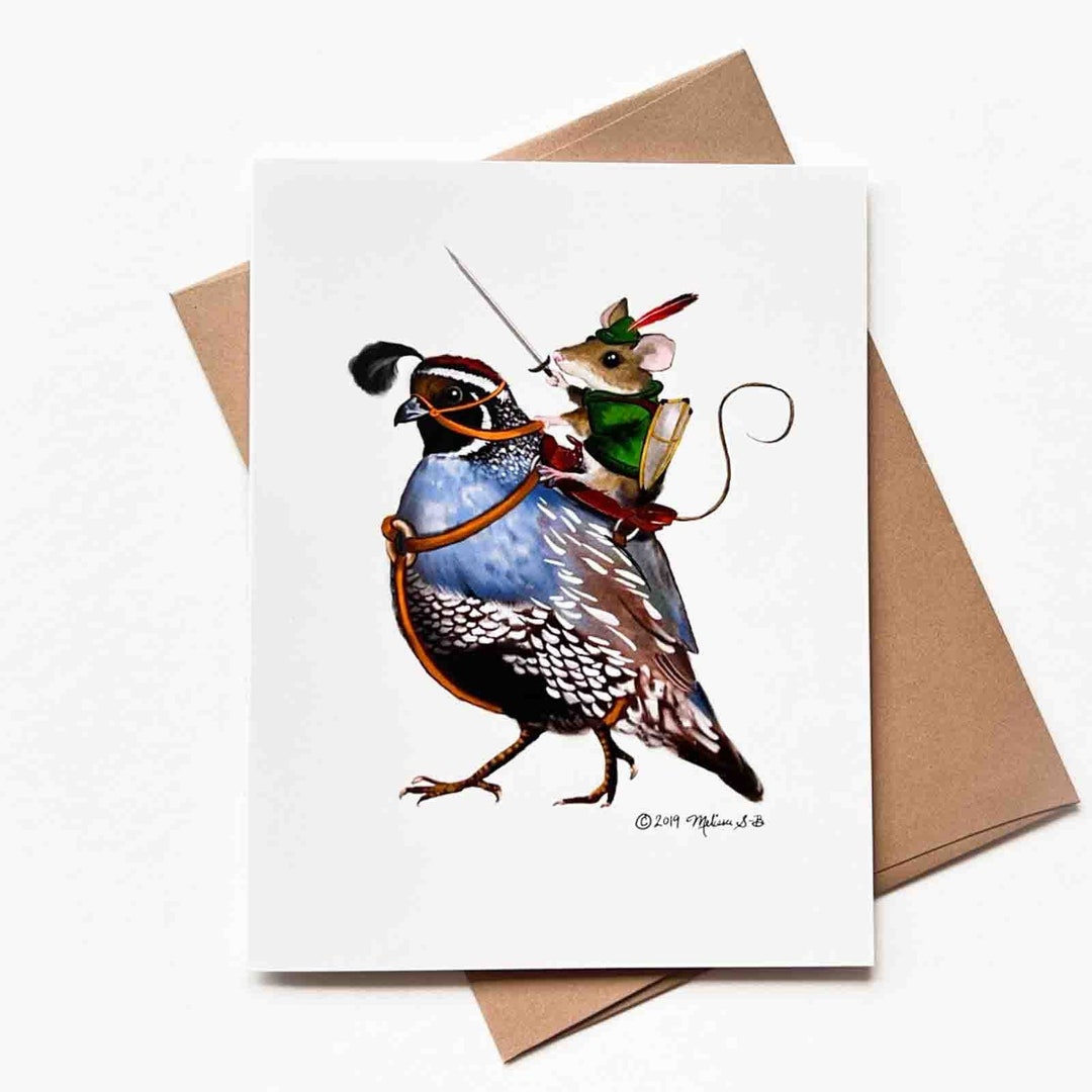 Mouse and Quail Card | Design#010 | Size A2 | 4.25" X 5.25" Folded ...