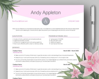 Modern Professional Monogram Resume Template for Microsoft Word With ...