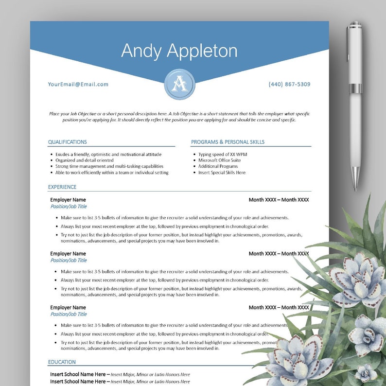 Clean Modern Professional Monogram CV Resume Template for Microsoft ...