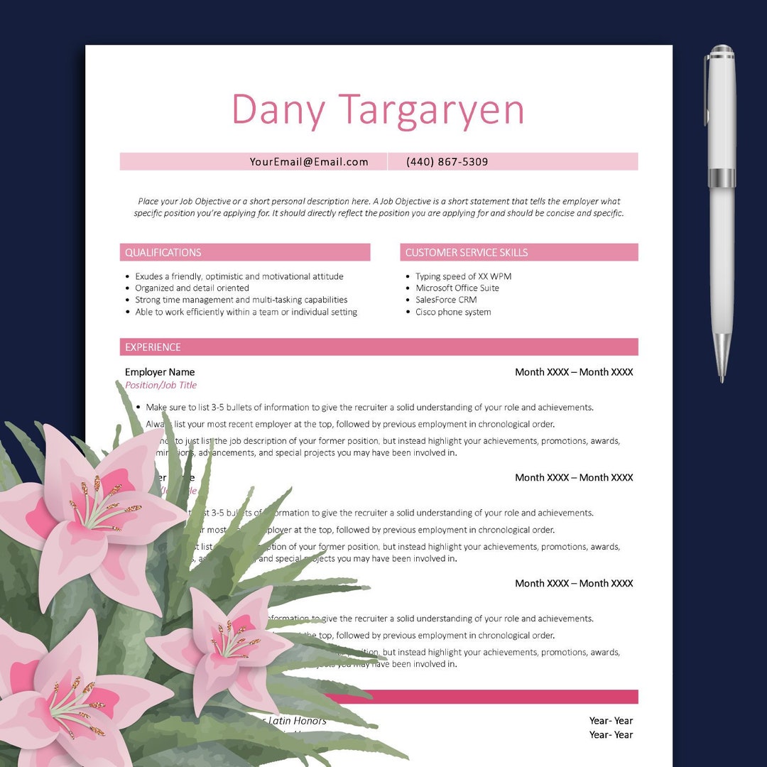Clean Modern Pink Resume Template, CV Template, Word, CV Design, Client ...