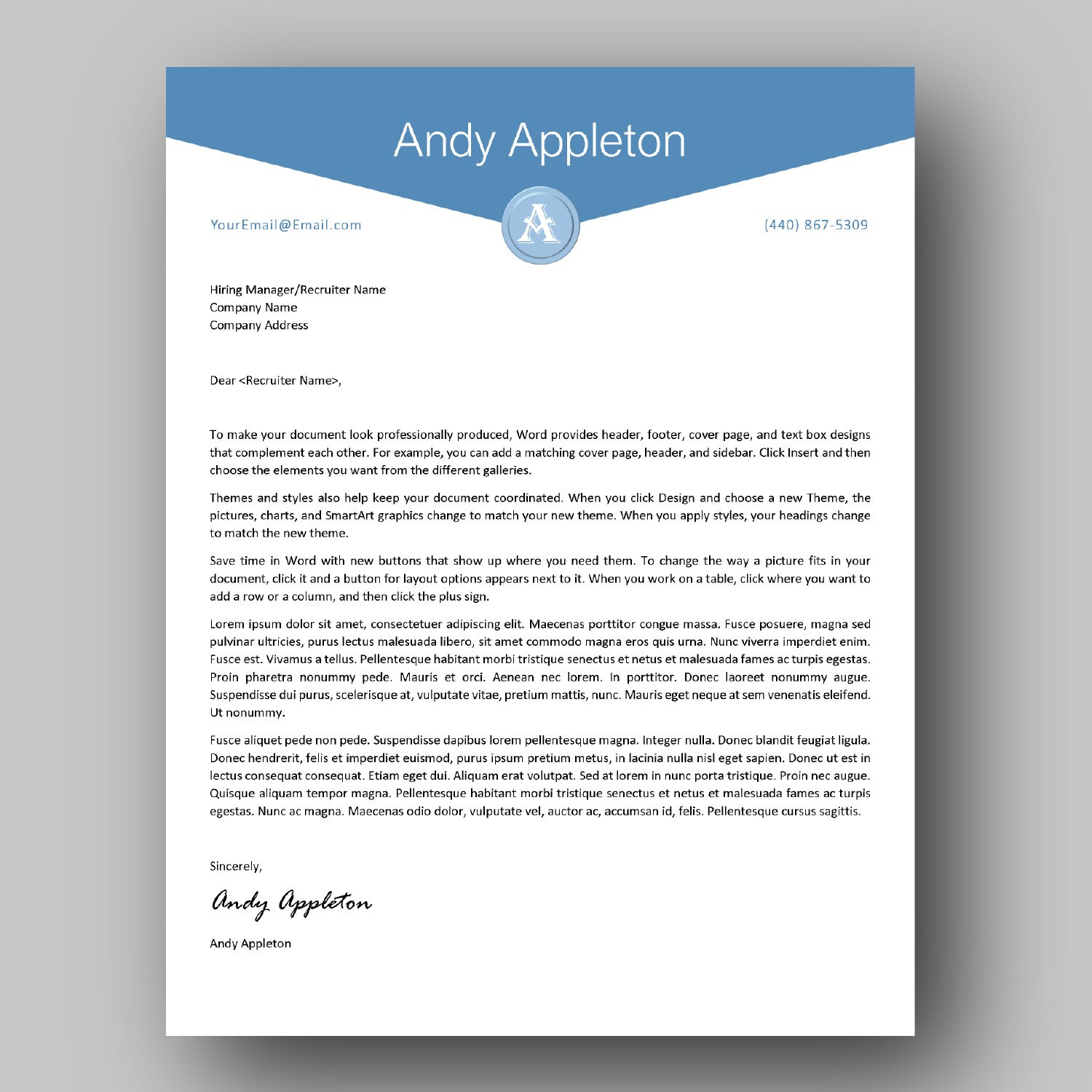 Clean Modern Professional Monogram CV Resume Template for Microsoft ...