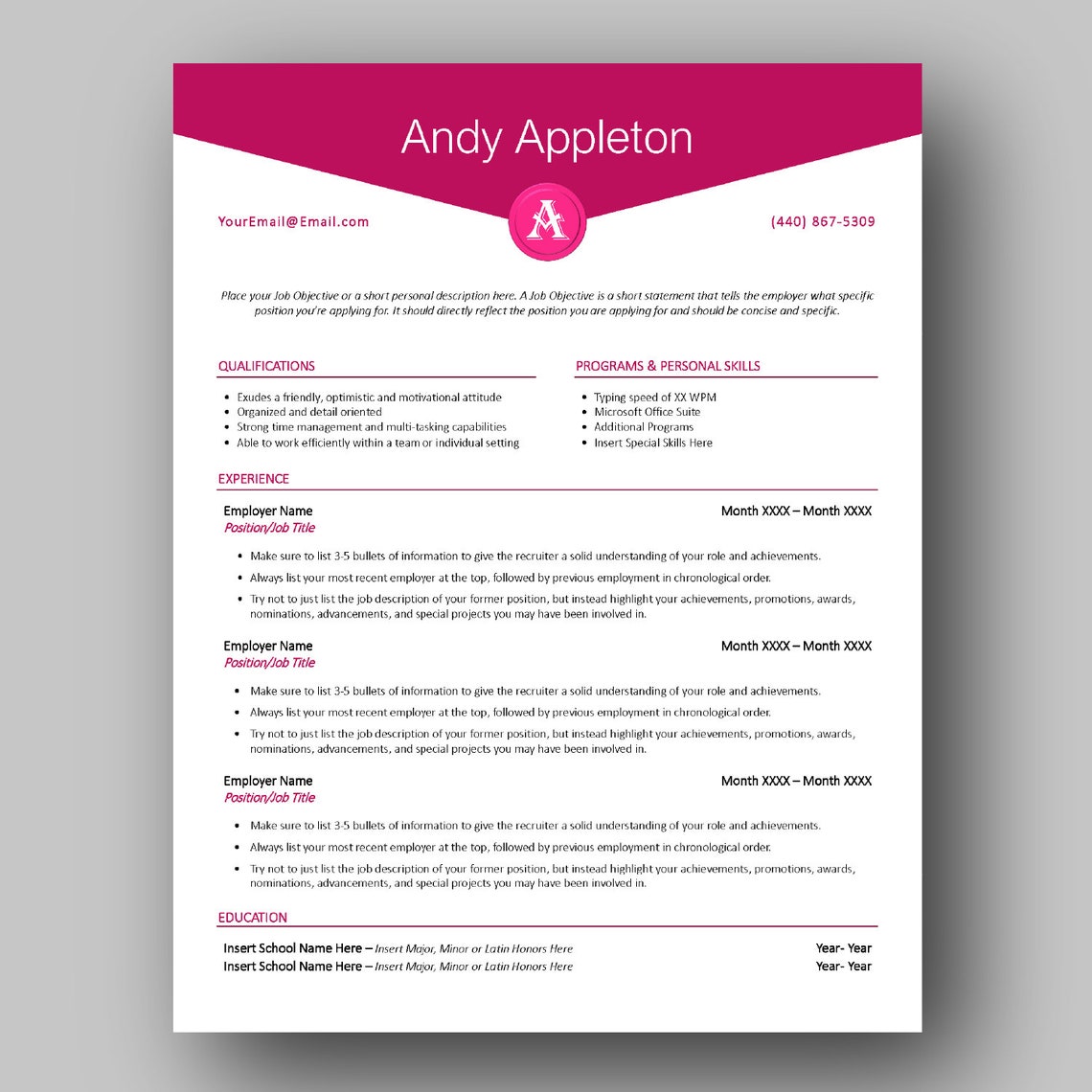 Clean Modern Professional Monogram CV Resume Template for Microsoft ...