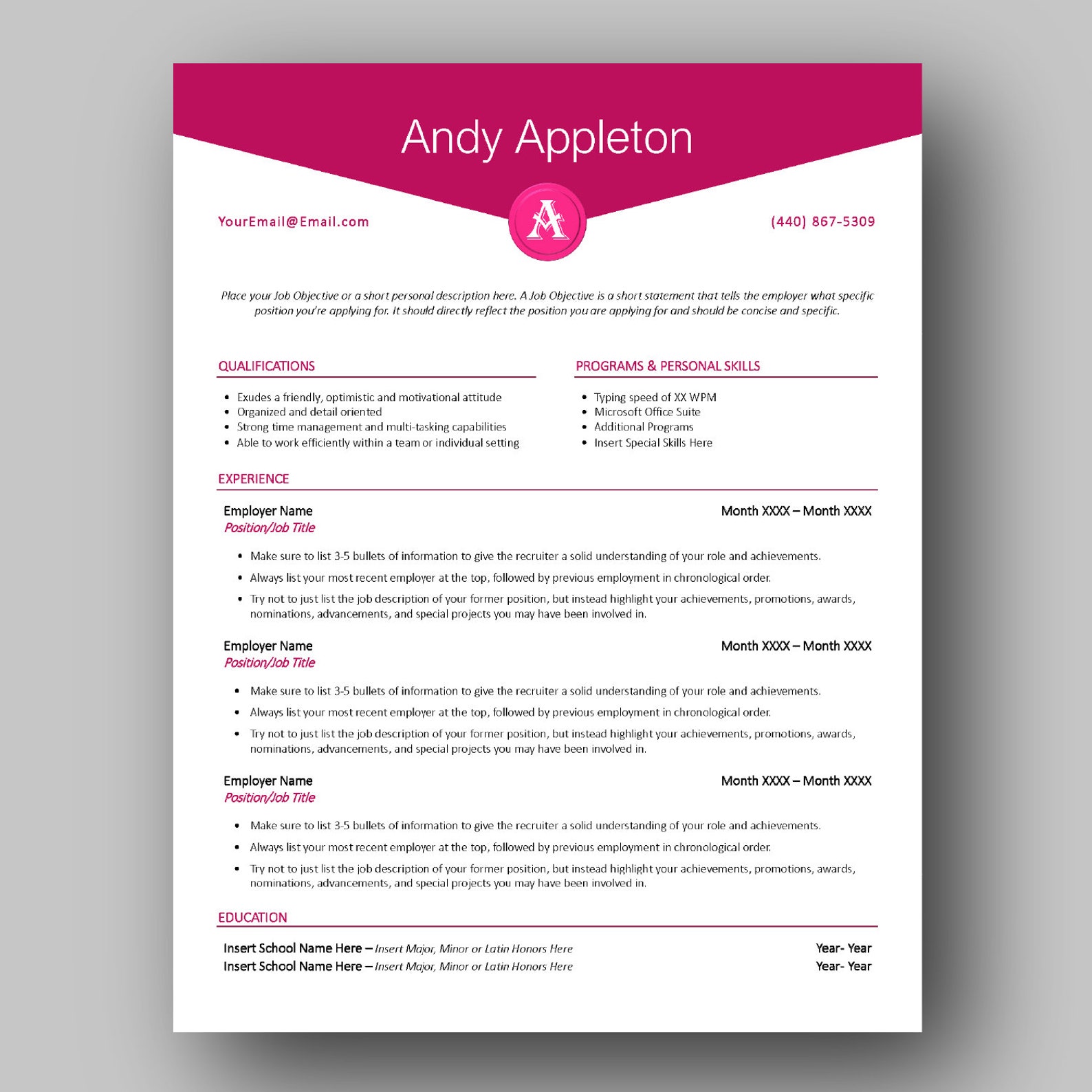 Clean Modern Professional Monogram CV Resume Template for Microsoft ...