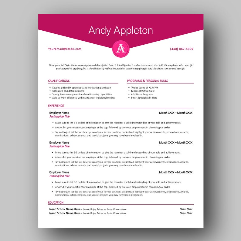 Clean Modern Professional Monogram CV Resume Template for Microsoft ...
