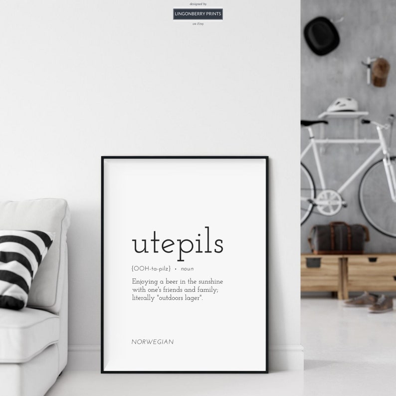 Utepils Definition Print Drinking Beer Bar Cart Decor Norwegian Cheers ...