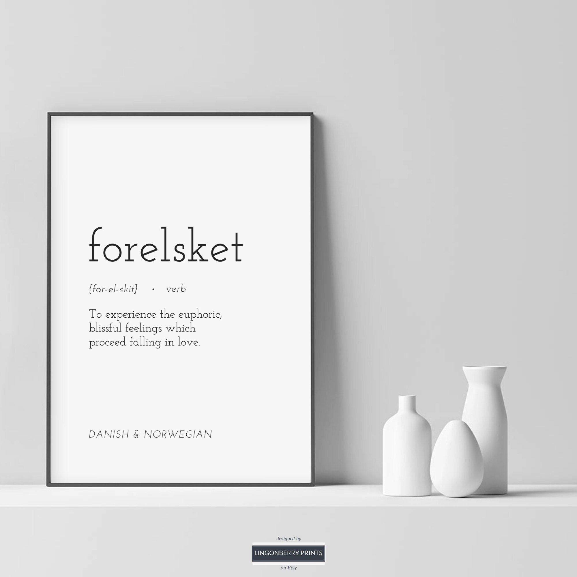 Forelsket Definition Print Norwegian Danish Scandinavian | Etsy