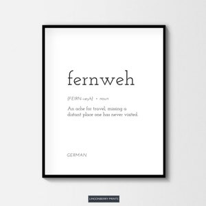 Fernweh Definition Print Printable Minimal Wall Art German | Etsy