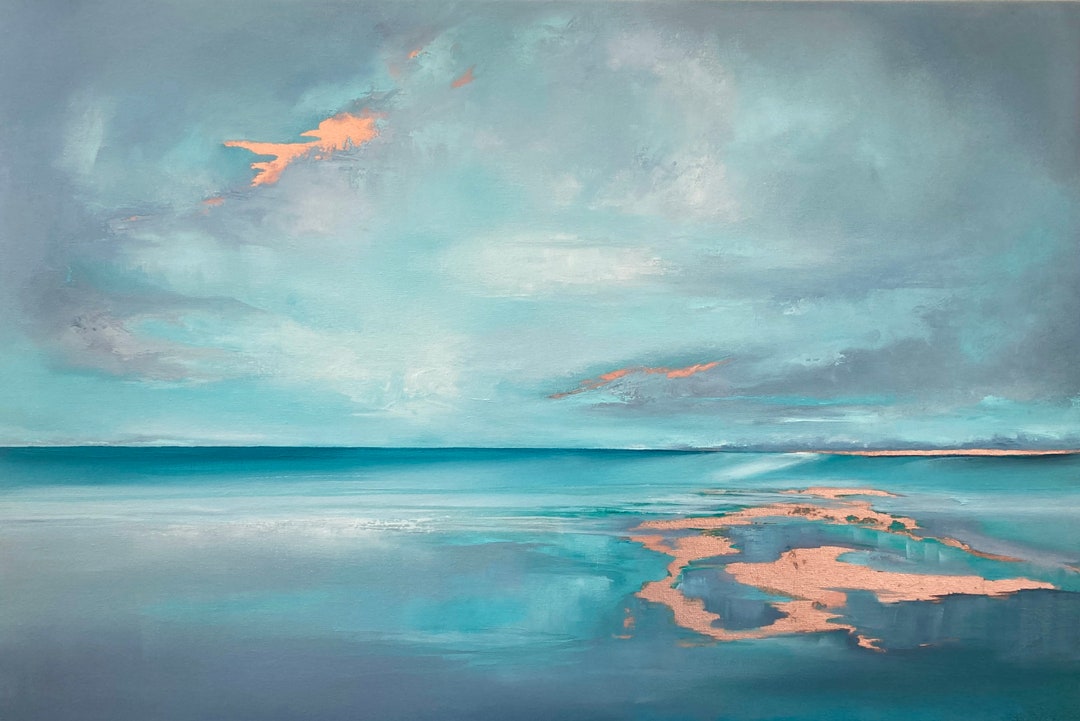 Luminance, Seascape, Abstract Landscape Painting, Oil and Copper Leaf ...