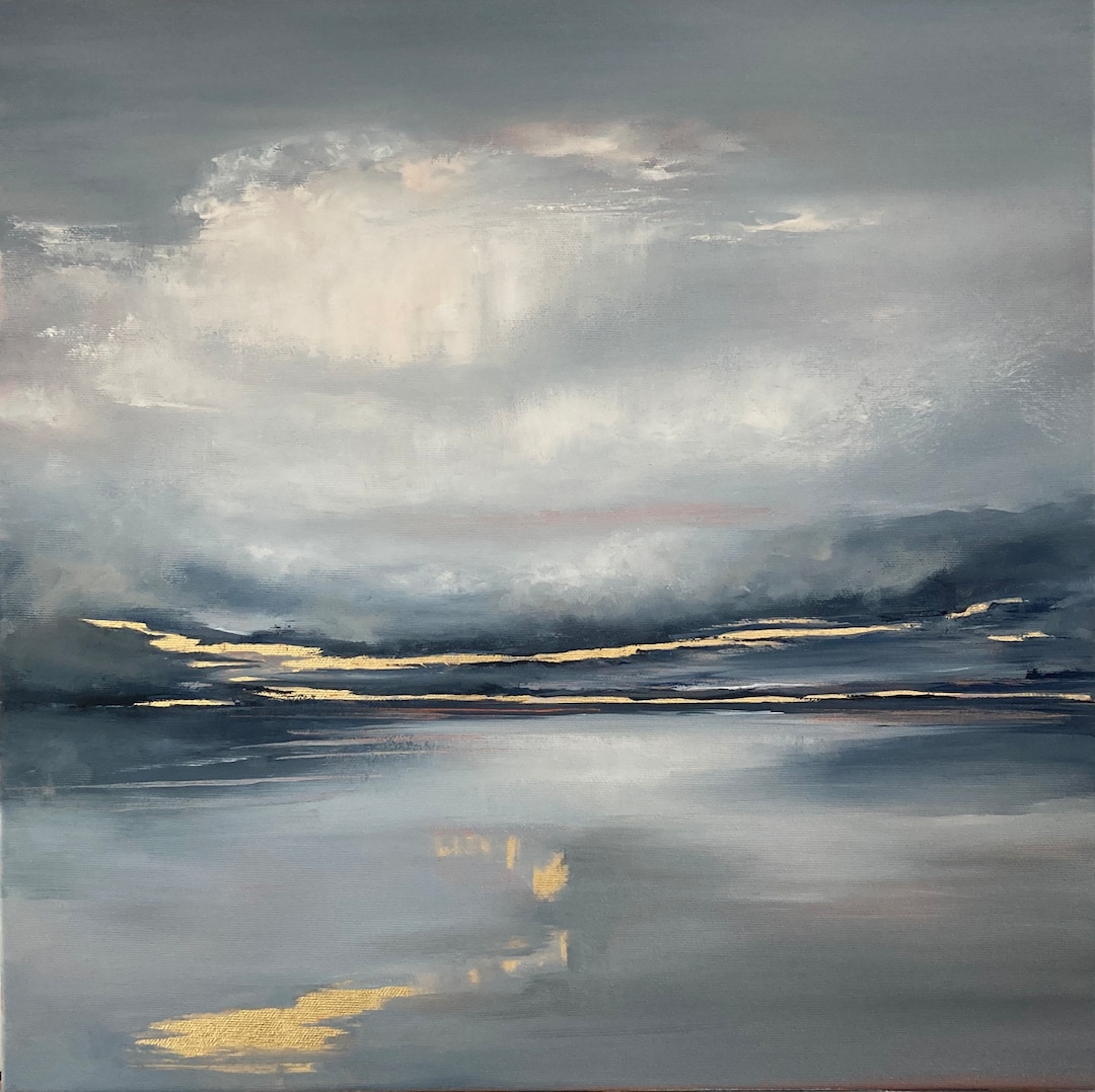 Echoes 1, Seascape Painting, Oil and Gold Leaf on Canvas by British ...