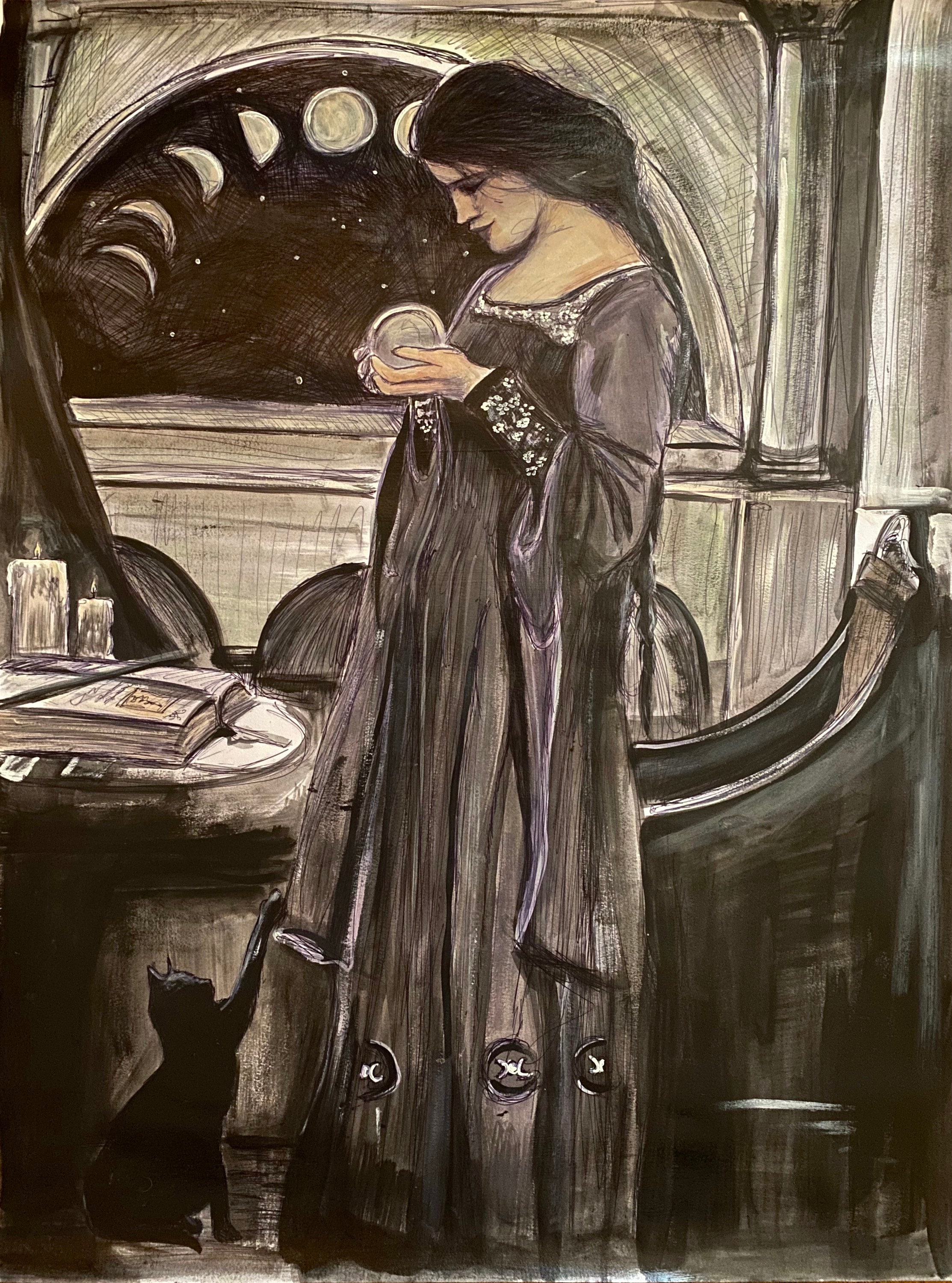 Witch Witchcraft Art Crystal Ball Renaissance Art Witch | Etsy