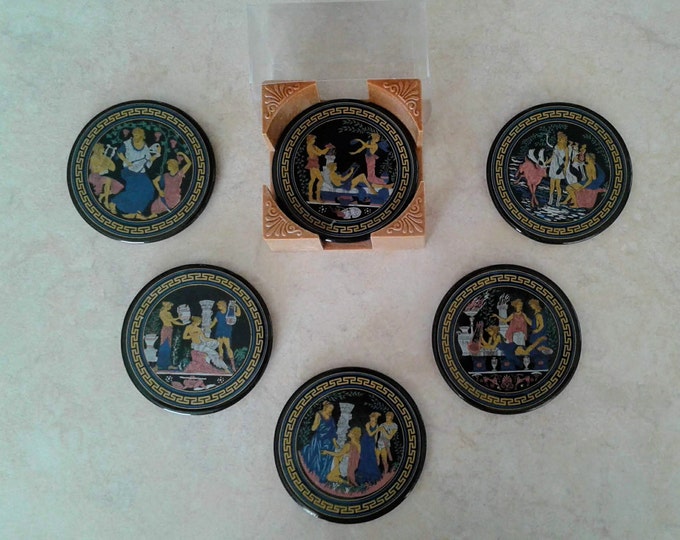 Ceramic Coasters, Ancient Greek Gods Representations Set of 6 With Case ...