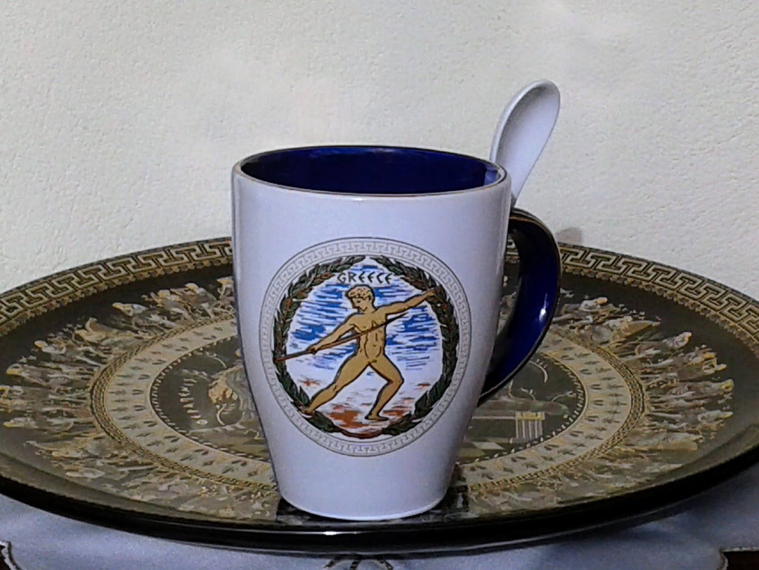 Ancient Greek Olympic Games Ceramic Mug, 24kt Gold, Porcelain Spoon - Etsy
