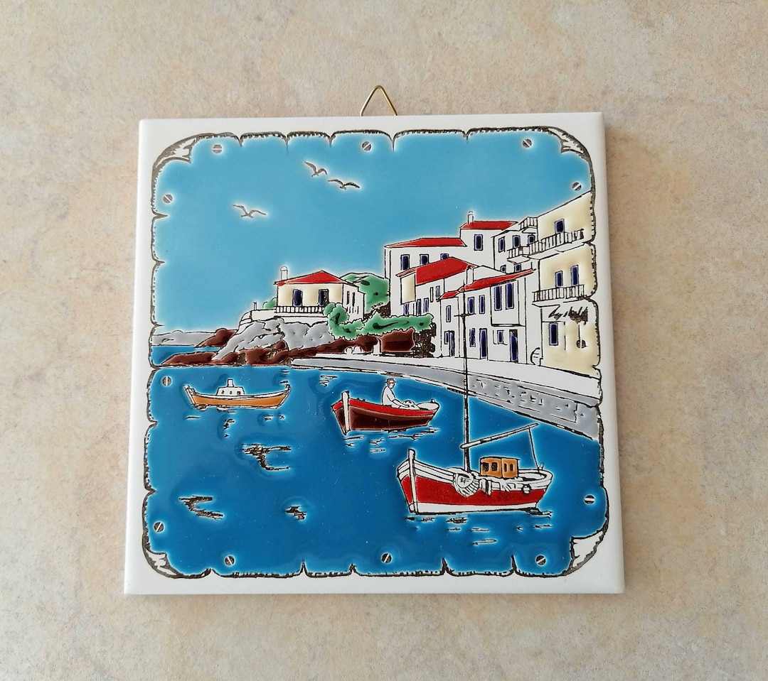 Ceramic Art Tile Greek Handmade Hand Painted in Relief Wall - Etsy