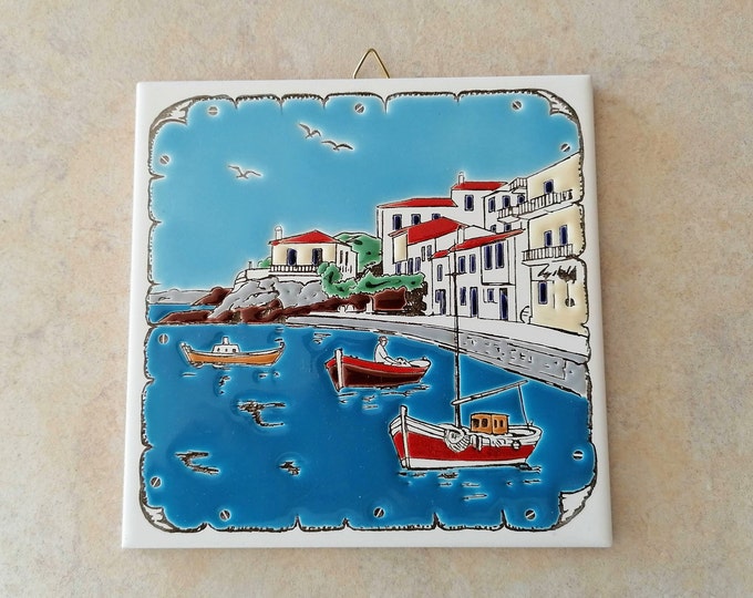 Ceramic Art Tile, Greek Handmade, Hand Painted in Relief Wall Hanging ...