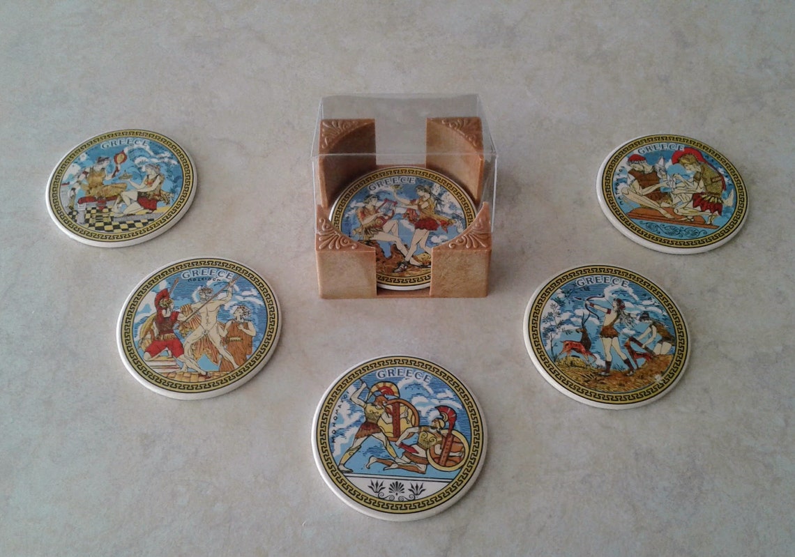 Ancient Greek Ceramic Coasters: Figurative Art, Set of 6 With Case - Etsy