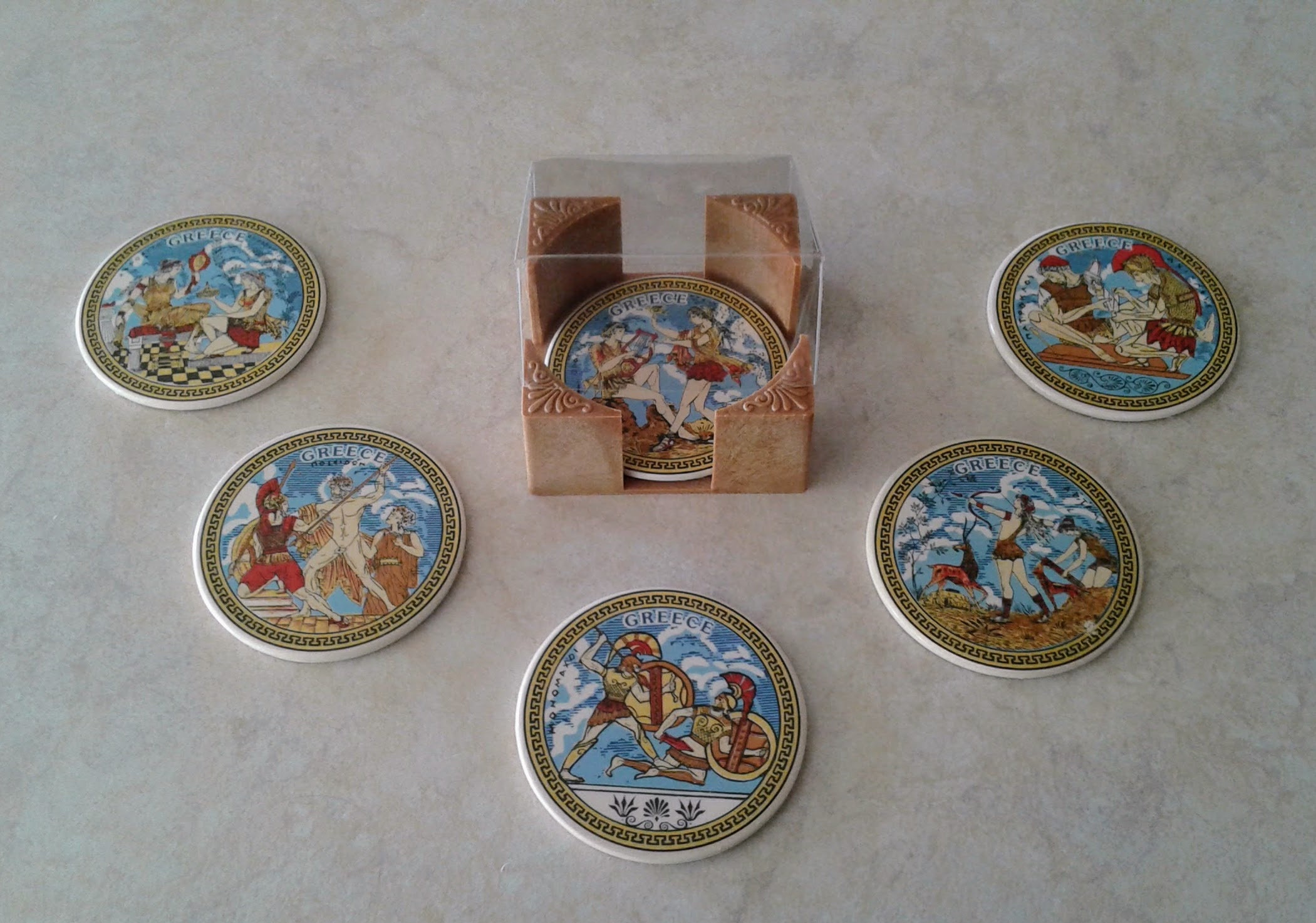 Ancient Greek Ceramic Coasters: Figurative Art, Set of 6 With Case - Etsy
