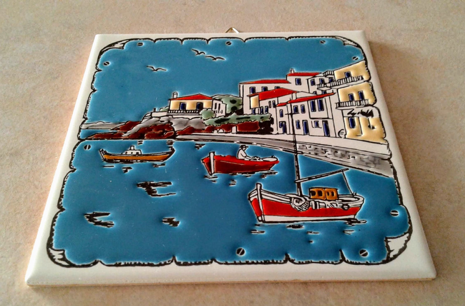 Ceramic Art Tile Greek Handmade Hand Painted in Relief Wall | Etsy