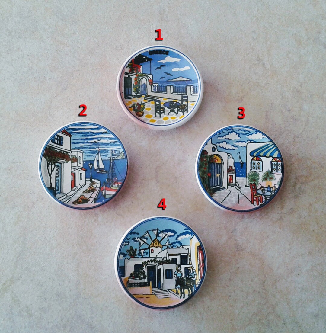 Greek Islands Ceramic Magnets: Mediterranean Decor, Fridge Magnets Set ...