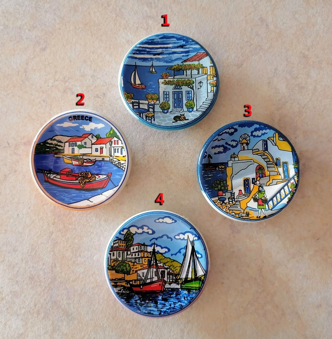 Ceramic Magnets: Greek Islands Stoneware Fridge Decor - Etsy