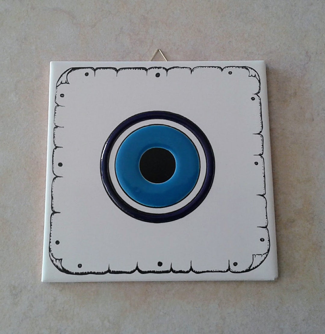 Handmade Ceramic Evil Eye Tile: Greek Wall Art - Etsy