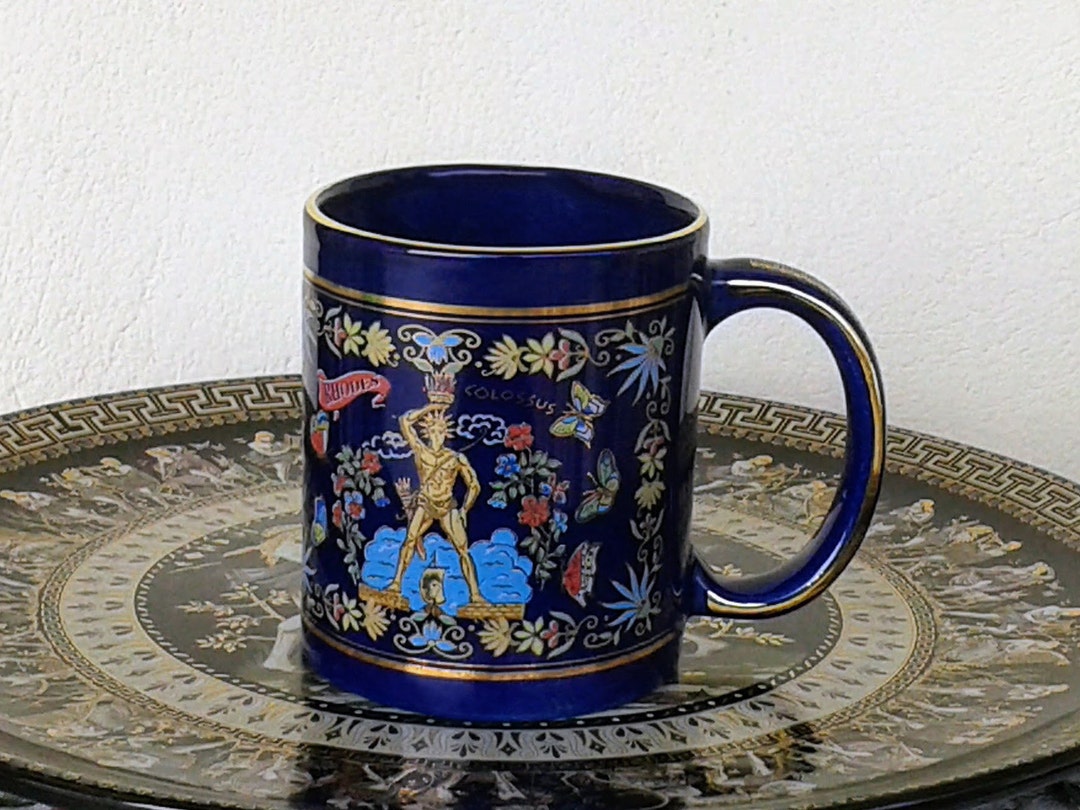 Ceramic Mug, Ancient Greek Colossus of Rhodes, 24 Kt Gold stoneware ...
