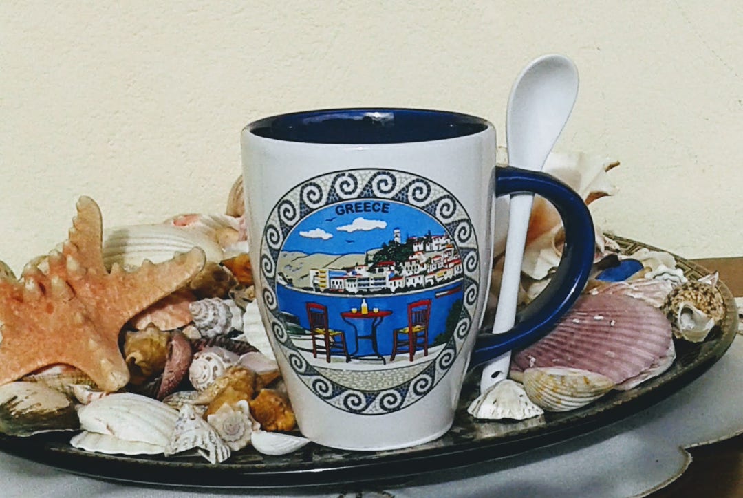Sea View, Ceramic Mug With Porcelain Spoon (stoneware, Tea Mugs, Coffee ...