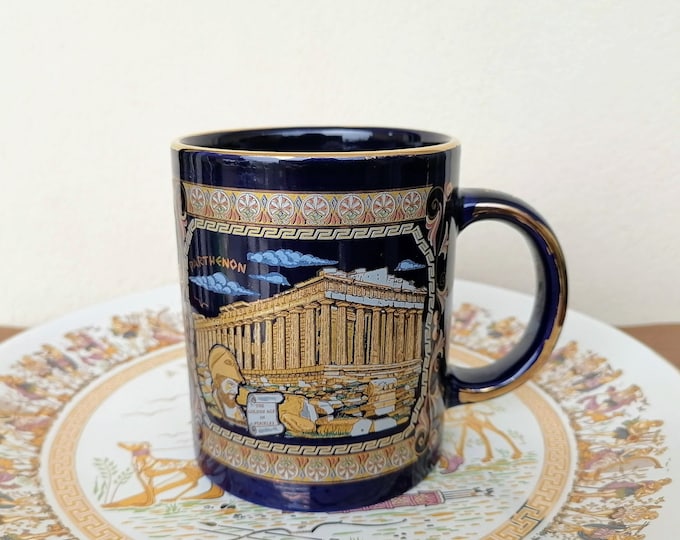 Ceramic Mug, Acropolis, Parthenon Ancient Greek Temple, 24 Kt Gold ...