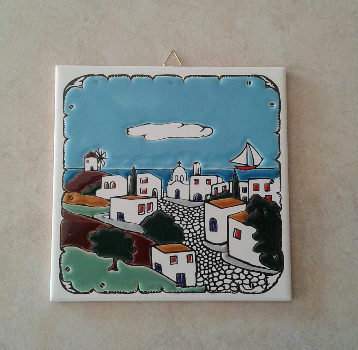 Handmade Greek Ceramic Art Tile: Village Landscape Wall Decor - Etsy