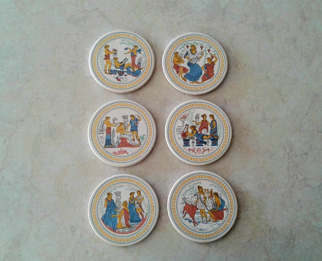 Ancient Greek Gods Ceramic Coasters - Set of 6 Stoneware Coasters With ...