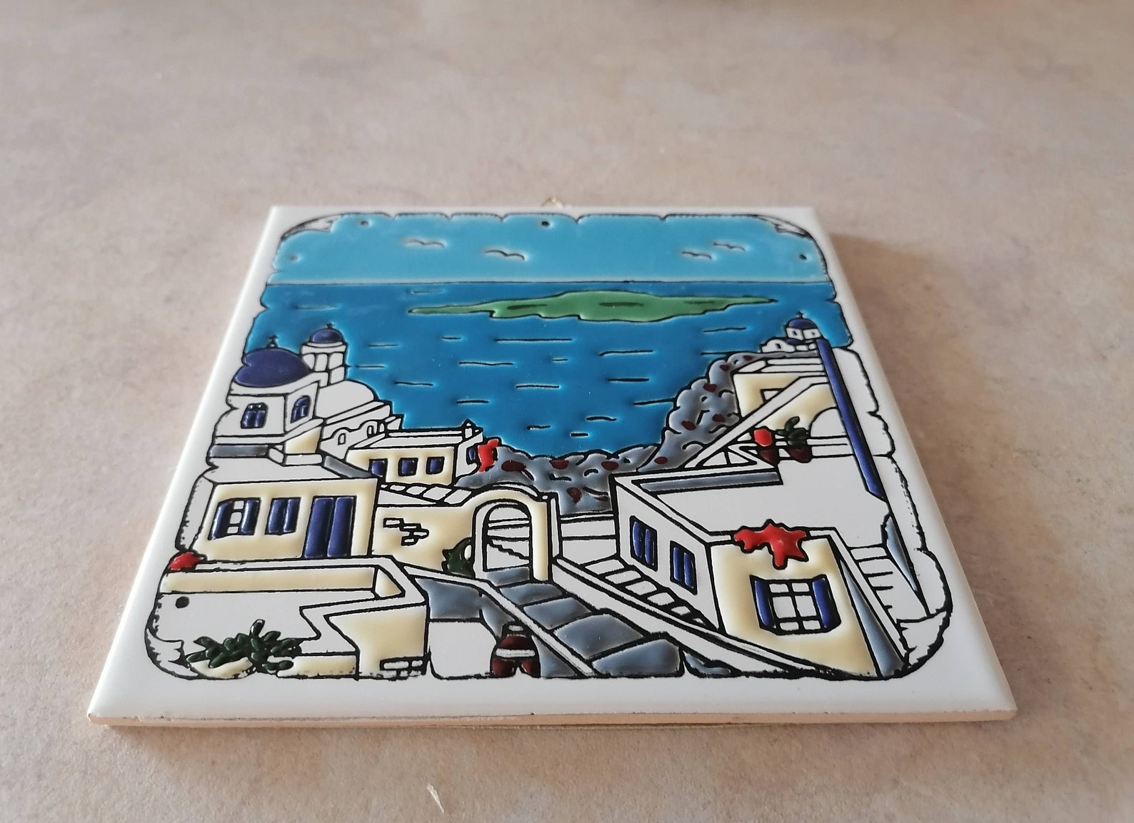 Ceramic Art Tile Greek Handmade Hand Painted in Relief Wall - Etsy