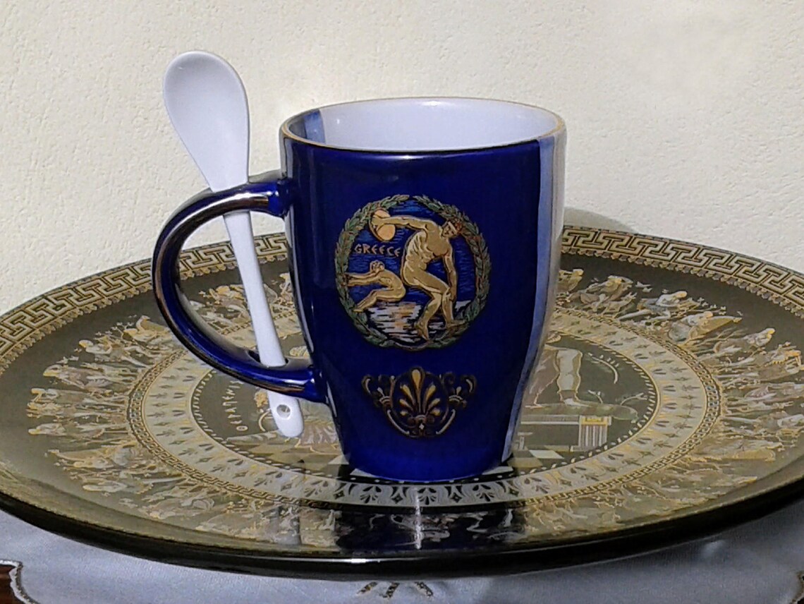 Ancient Greek Olympic Games Ceramic Mug, 24kt Gold, Porcelain Spoon - Etsy
