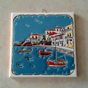 Ceramic Art Tile Greek Handmade Hand Painted in Relief Wall | Etsy